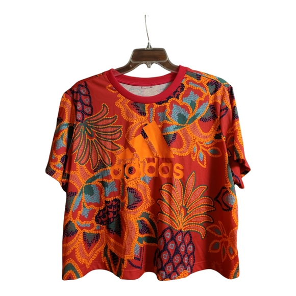 FARM Rio | Tops | Farm Rio X Adidas Tee Shirt Crew Crop Multicolor ...